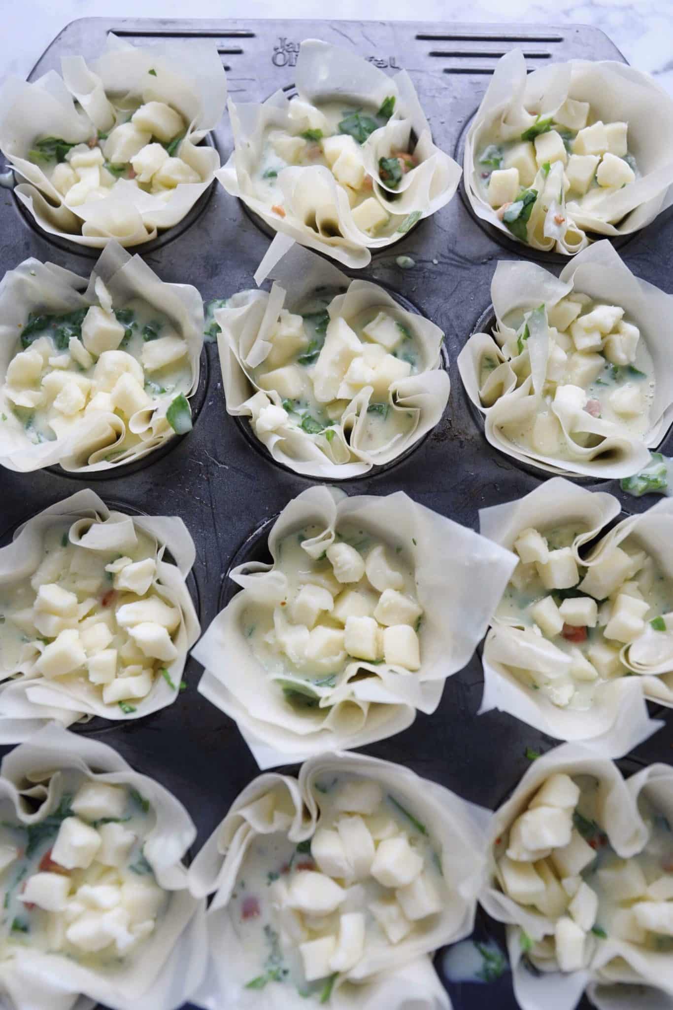 Mini filo tarts with spinach and bacon - Frederikke Wærens