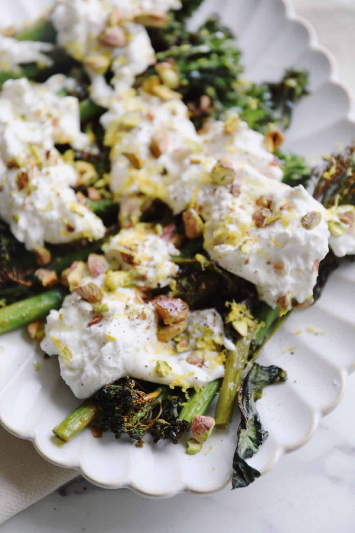 Broccolini with Pesto and Burrata - Side dish with broccolini